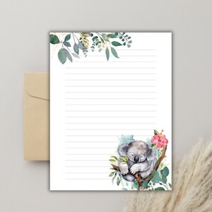 Koala Printable Stationery-cute Animal Writing Paper Set-kids ...