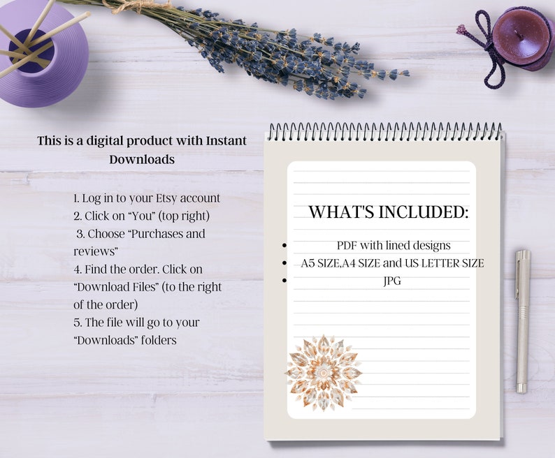 Flower 5 Designs Printable Stationery Set-flower Writing Set Lined A4 ...