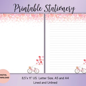 Heart Printable Stationery-love Note Digital Download-valentine's Day ...