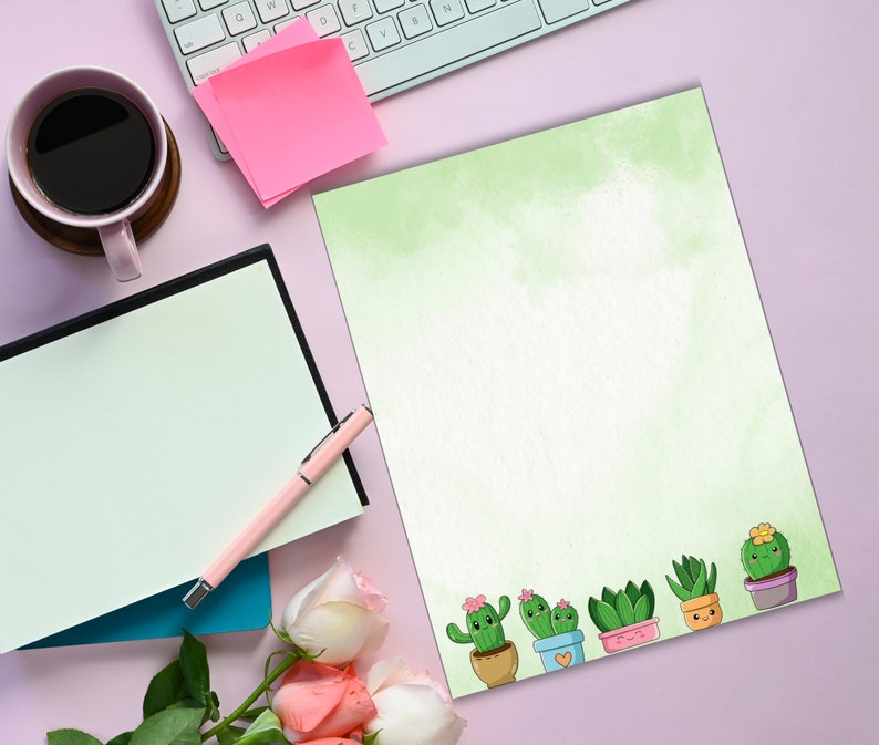 Cactus Printable Stationery-botanical Letter Unlined Lineda4/a5/letter ...