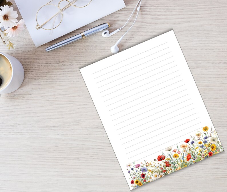 Meadow Unlined Lined Printable Stationery-field Blooms Writing Paper ...