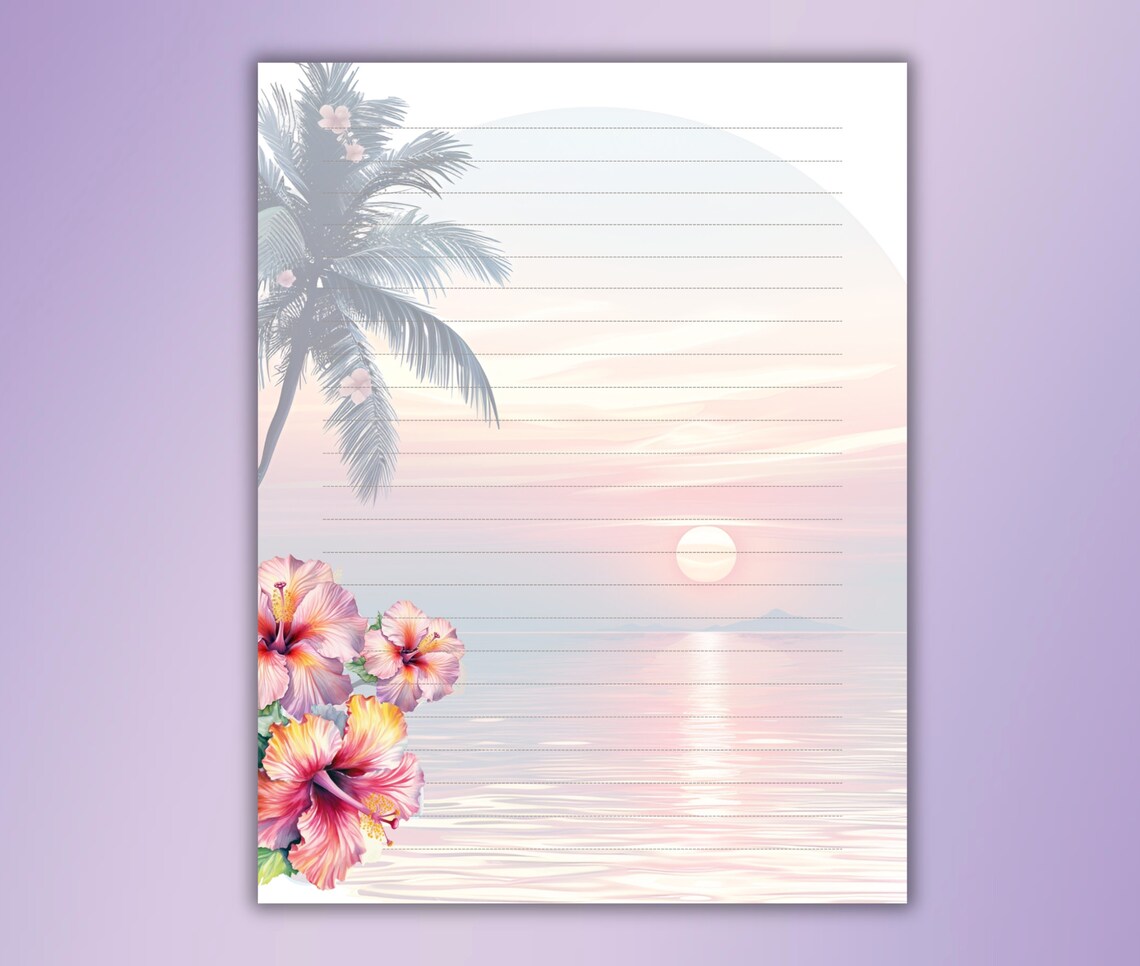 Hawaiian Flower Writing Paper Set - Printable Stationery Set Unlined ...