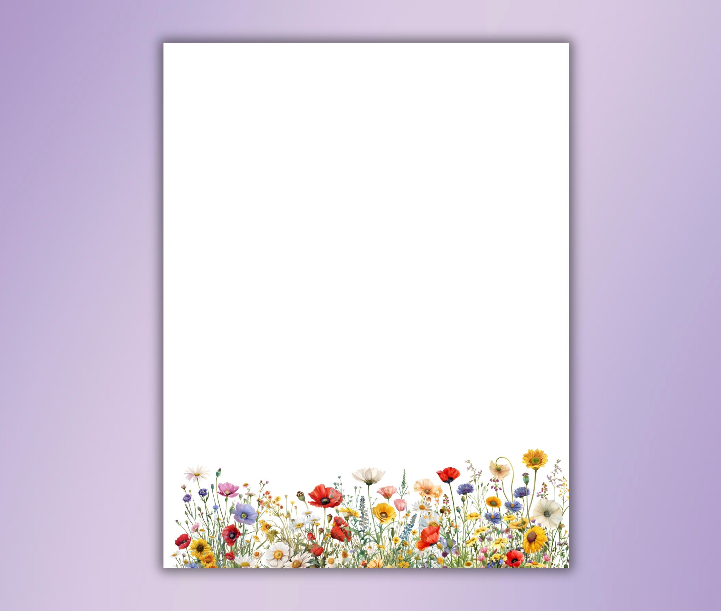 Meadow Unlined Lined Printable Stationery-field Blooms Writing Paper ...