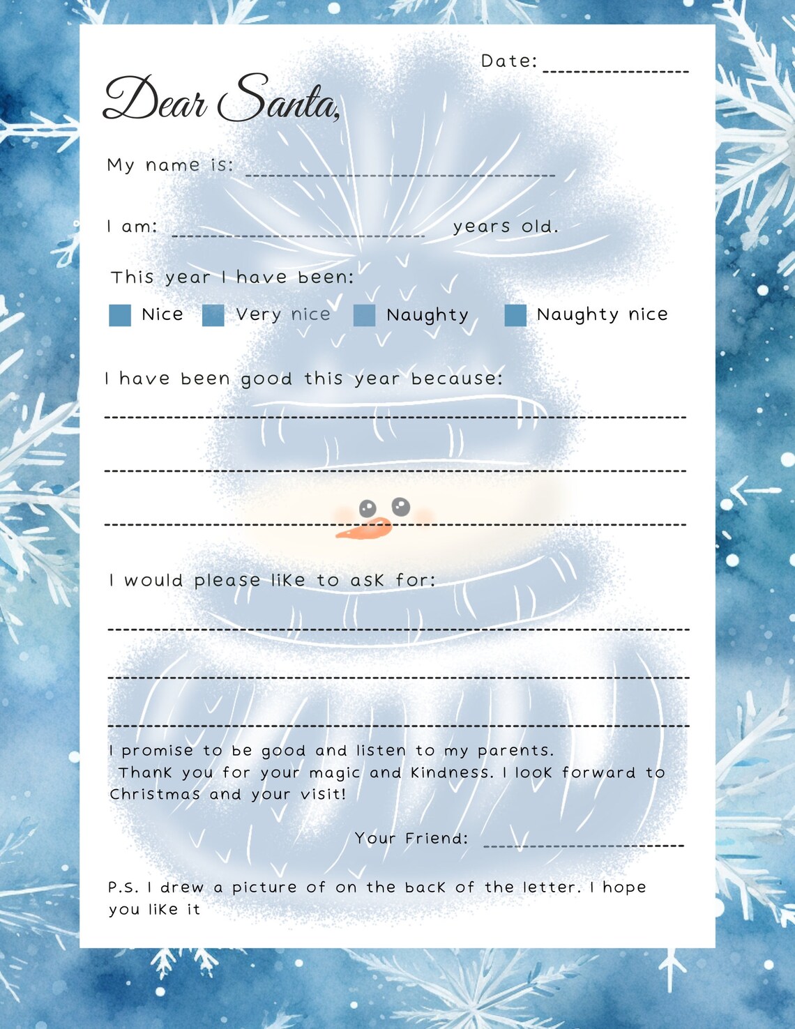 Letter to Santa Claus-printable Kids Letter to Santa christmas ...