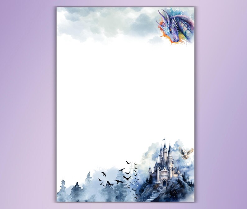 Dragon and Castle Printable Stationery-magical Kingdom Writing Paper ...
