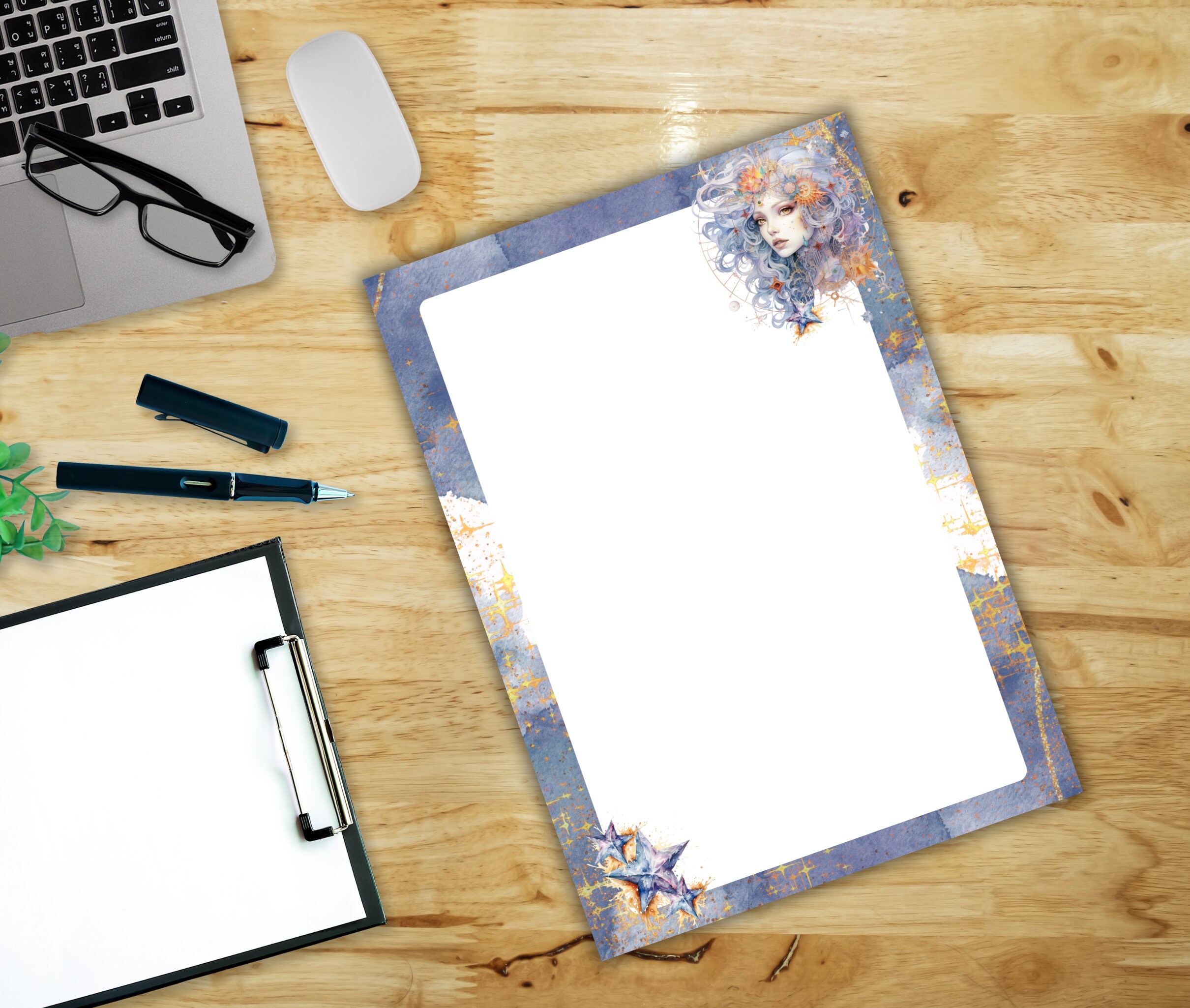 Space Watercolor Printable Stationery-space Fairy Girl Galaxy Digital ...