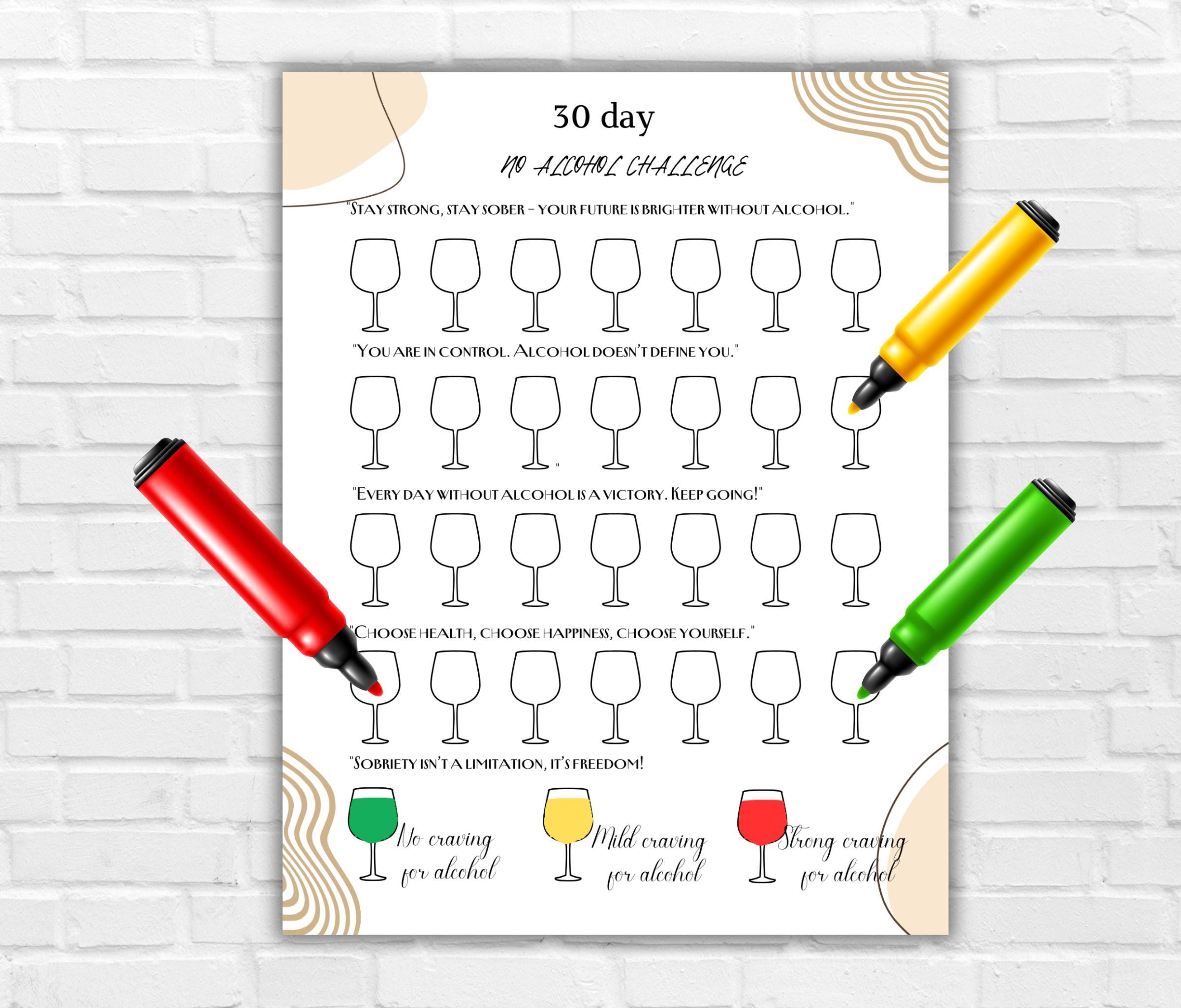 30 Day NO ALCOHOL Challenge Printable-alcohol Free Tracker-sobriety ...