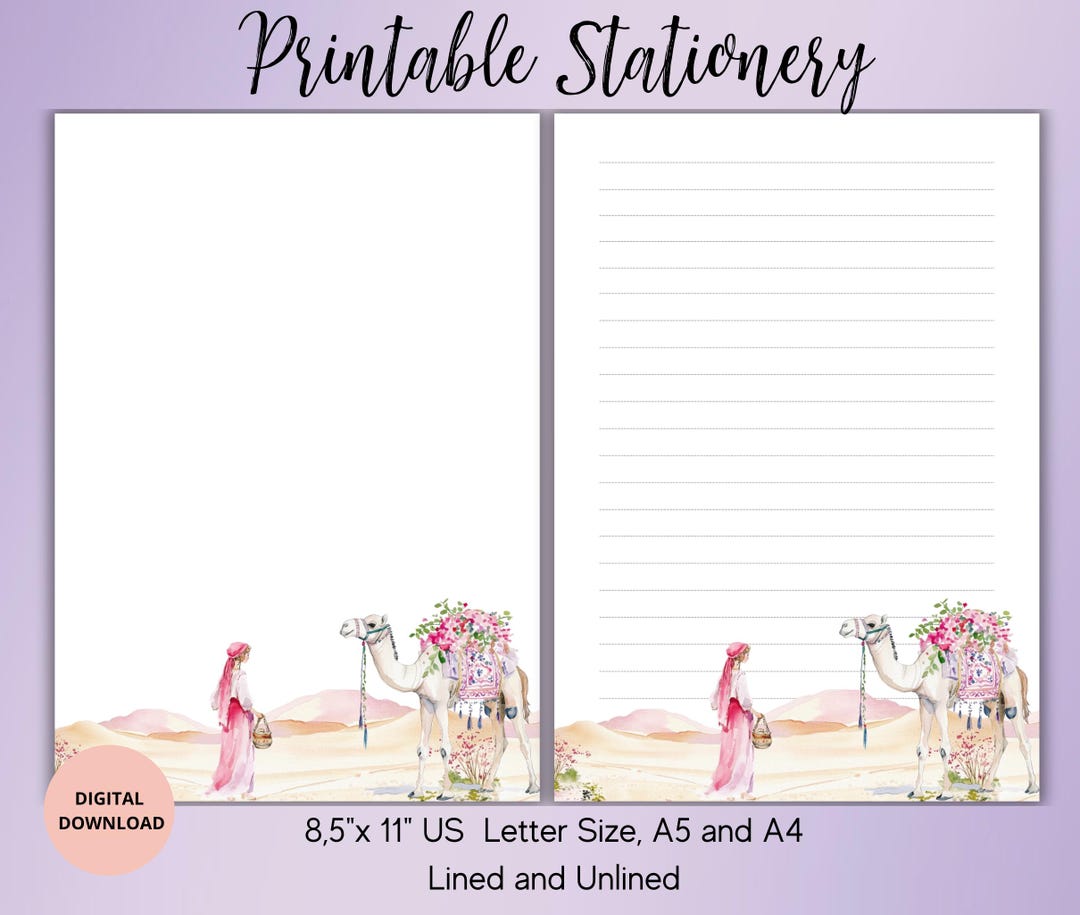 Moroccan Desert Camels Printable Stationery Set - A4/A5/US Letter Size ...