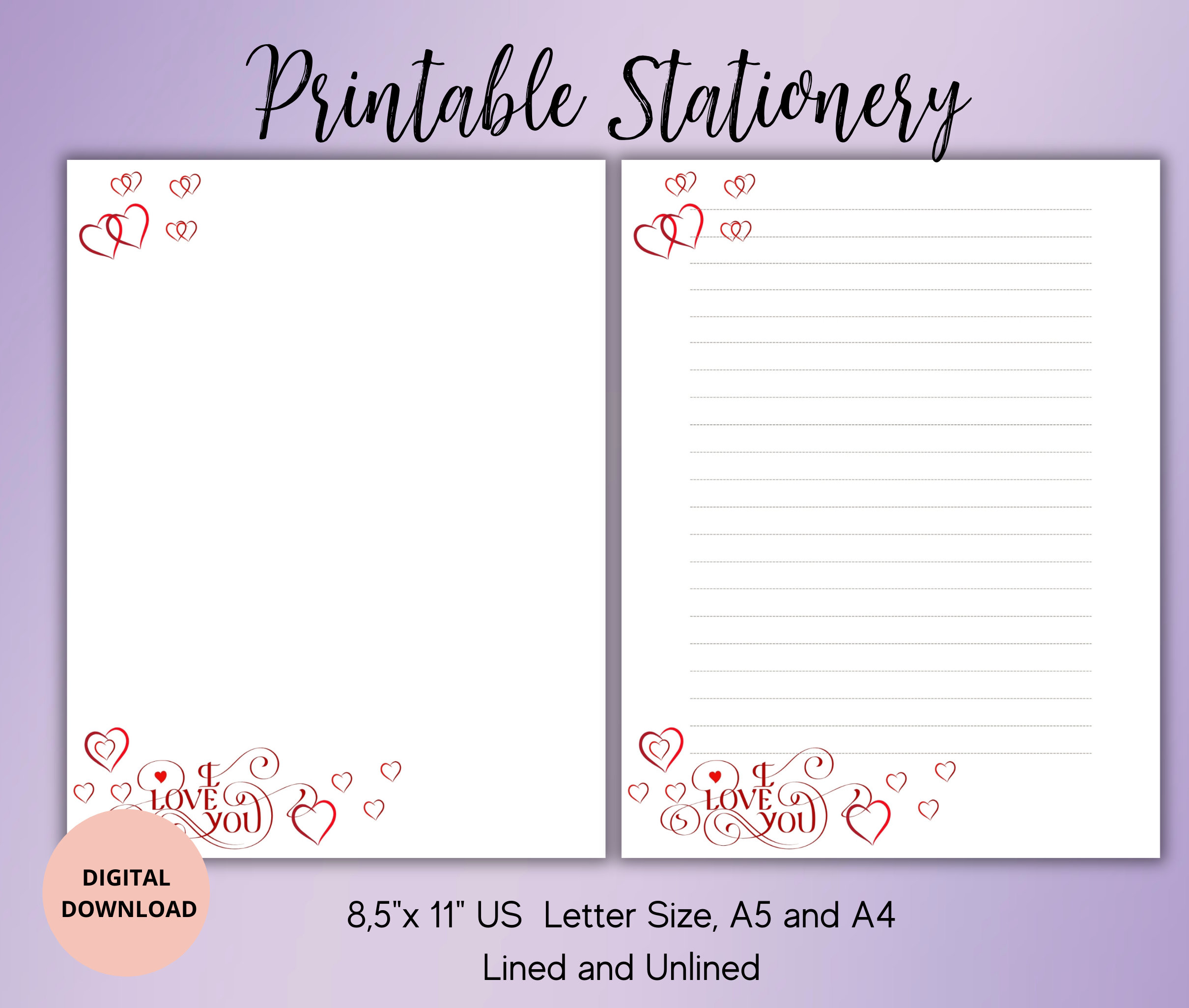 I LOVE YOU Printable Stationery-heart Stationary-valentine Heart ...