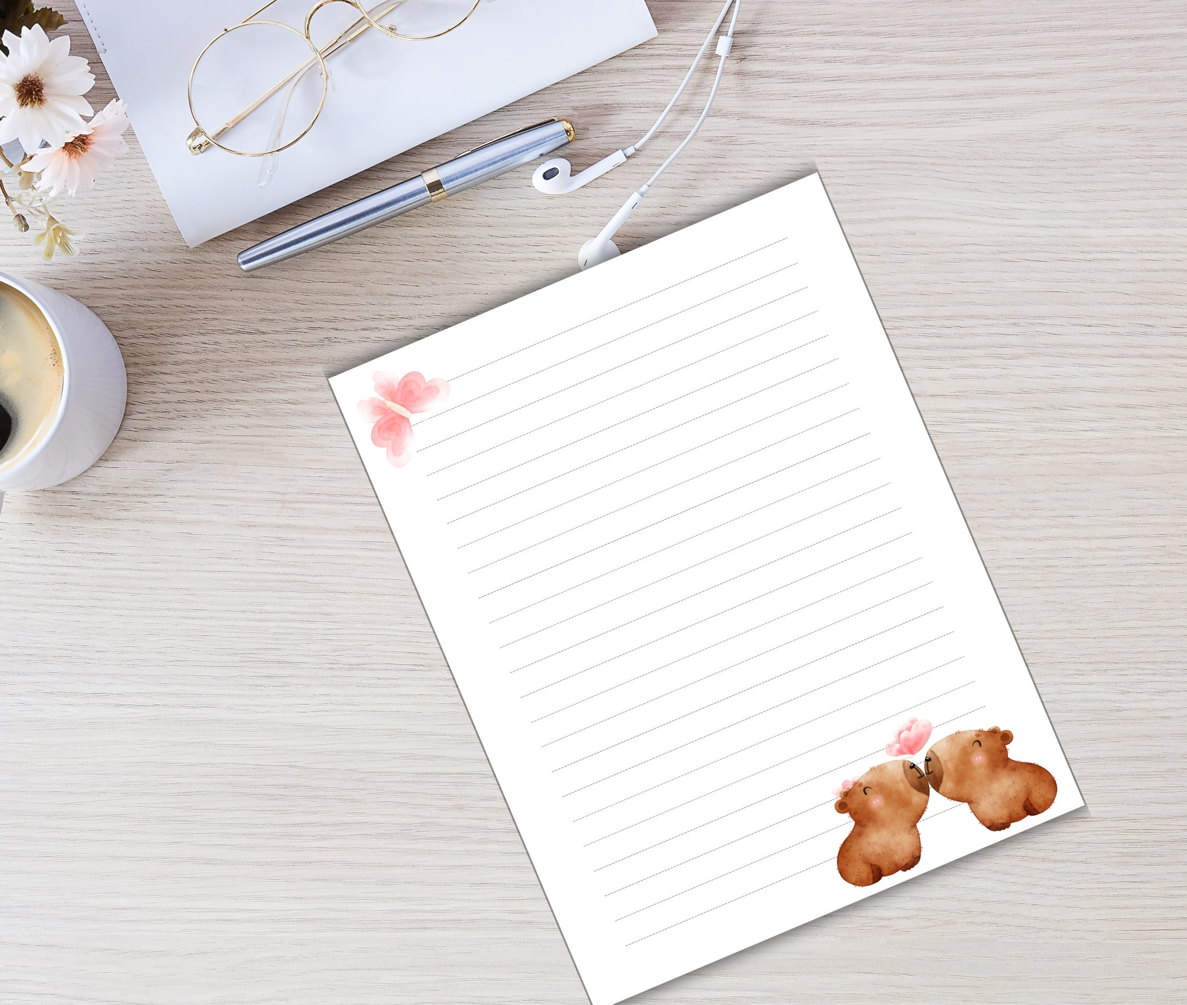 Capybara Printable Writing Paper Set A4/A5/US Letter Lined Unlined ...