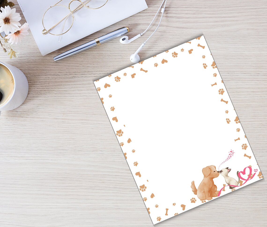 Cat and Dog Printable Writing Paper Set Unlined Lined A5/A4/US Letter ...