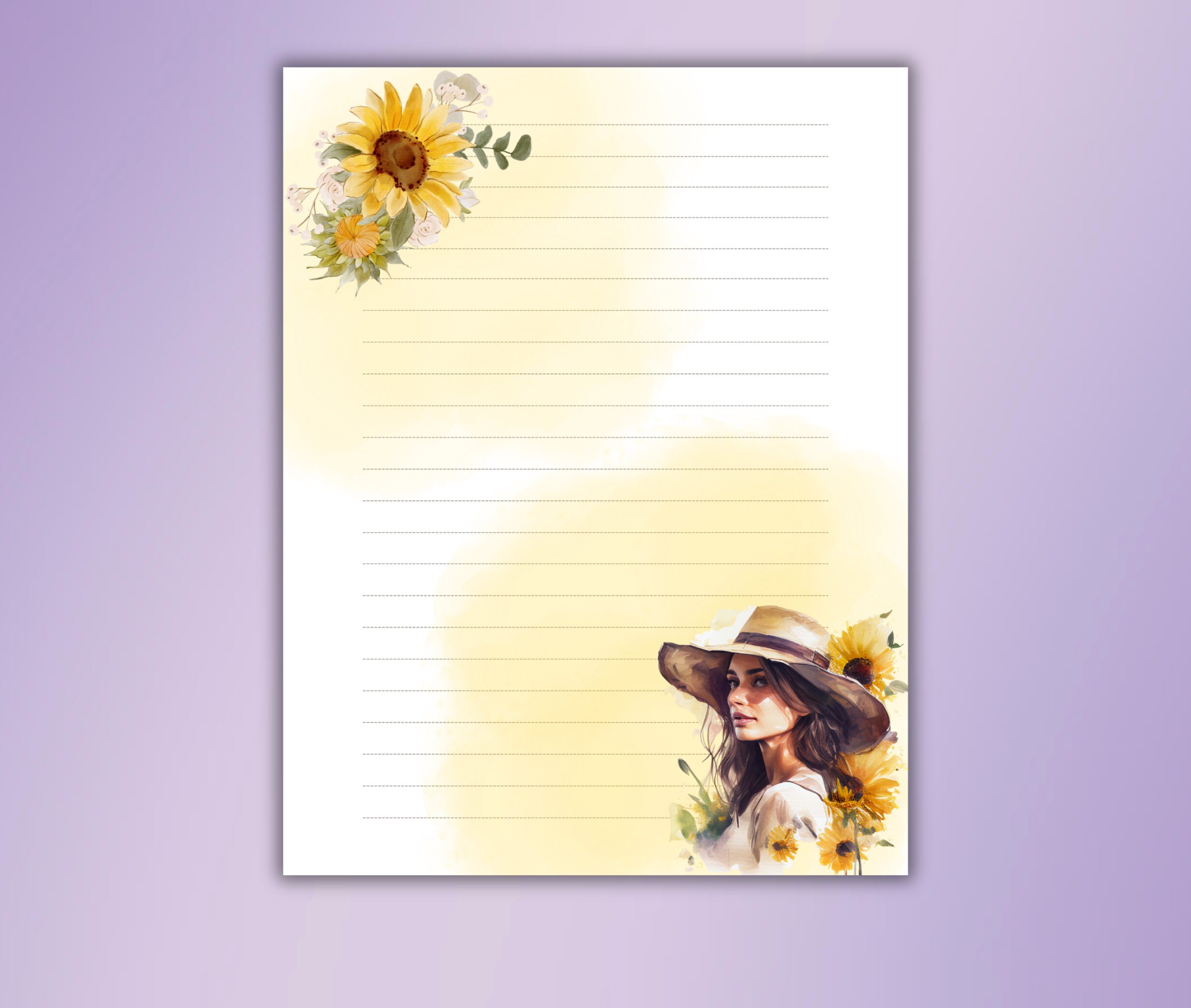 Sunflower Printable Stationery,digital Download,printable Writing Paper ...