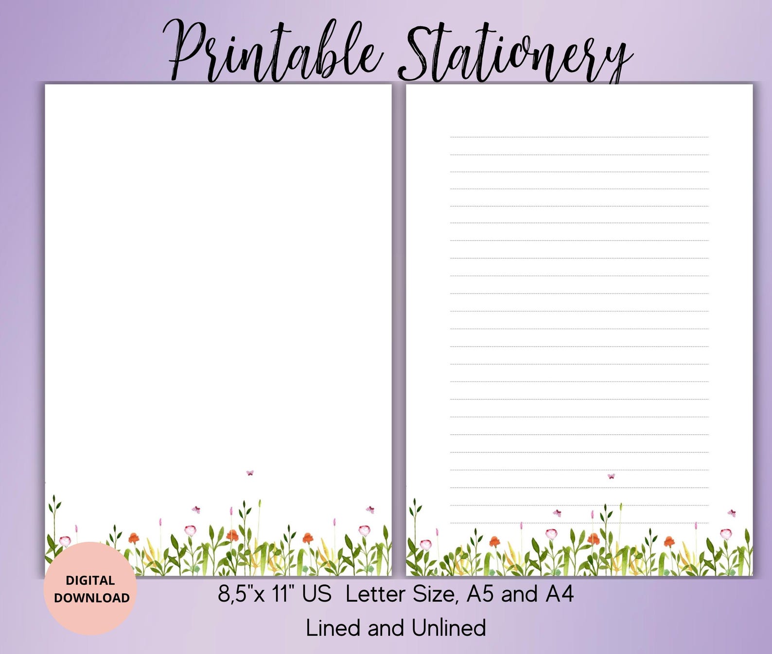 Printable Floral Stationery,digital Download,writing Paper Flower ...