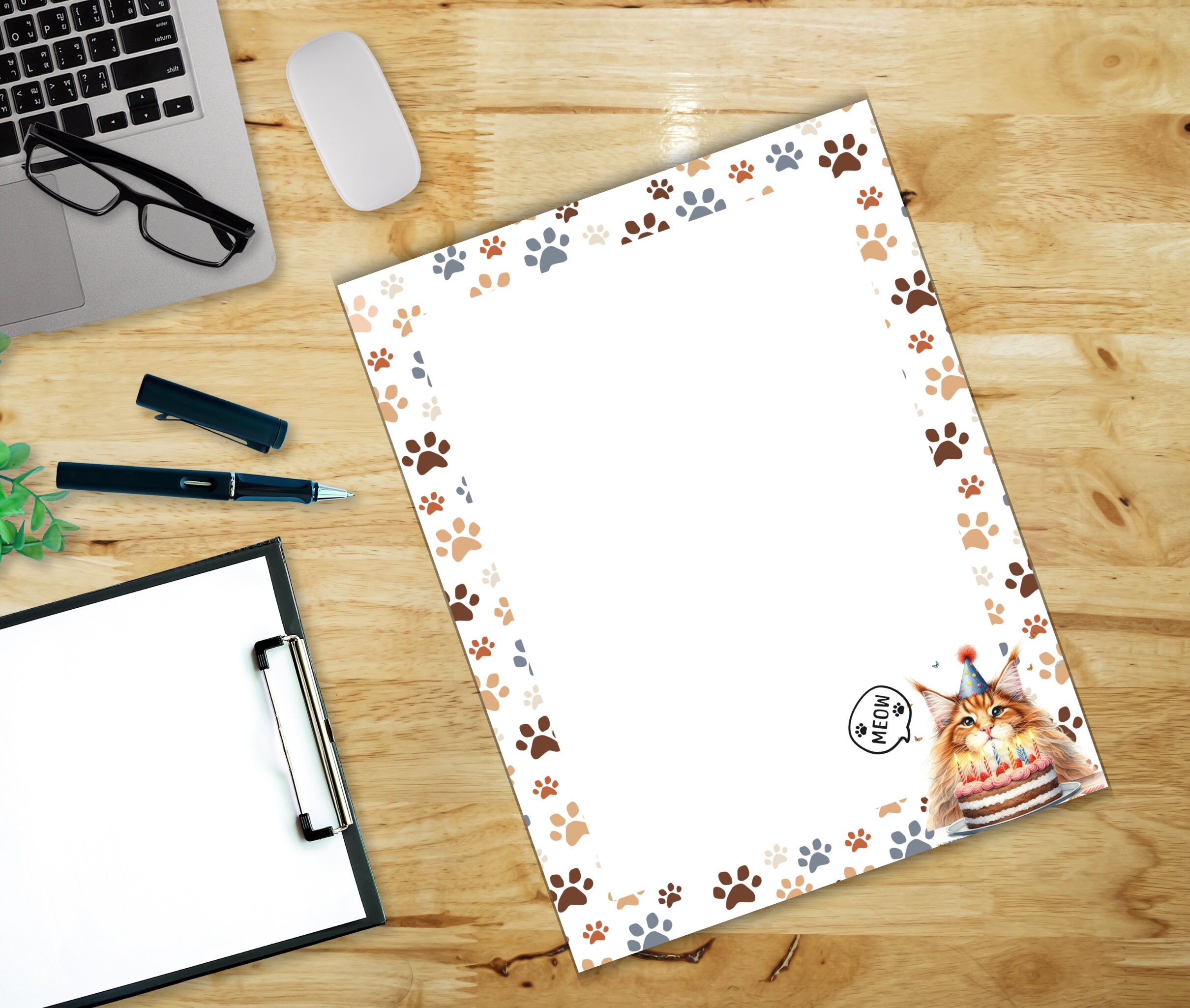 Cat's Birthday Printable Stationery-cat Lover Printable Stationery Set ...