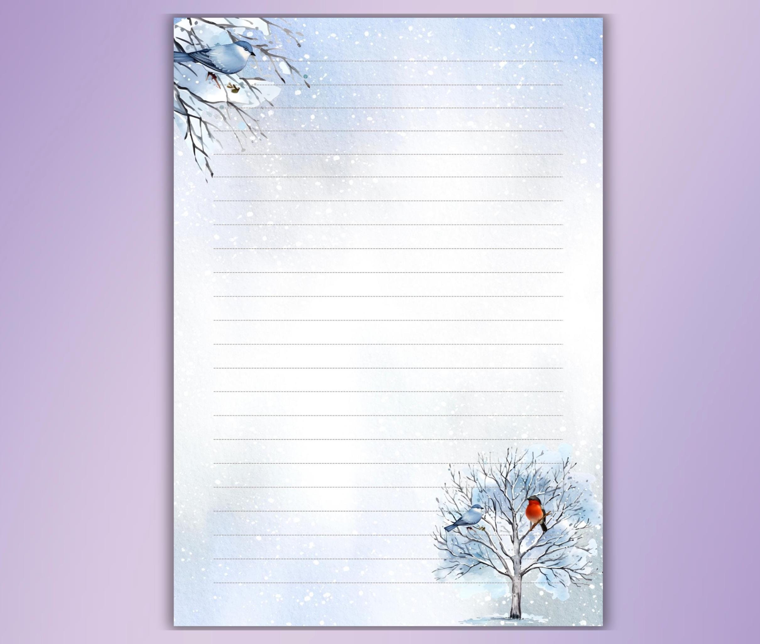 Winter Birds on Tree Printable Stationery/festive /winter Stationary ...