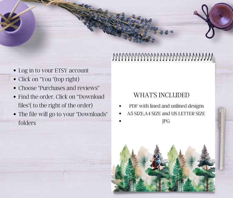 Forest Printable Stationary-trees Writing Paper,watercolor Digital ...