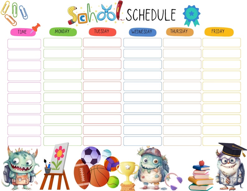 Editable Printable School Schedule for Kids-school Supplies Theme-kids ...