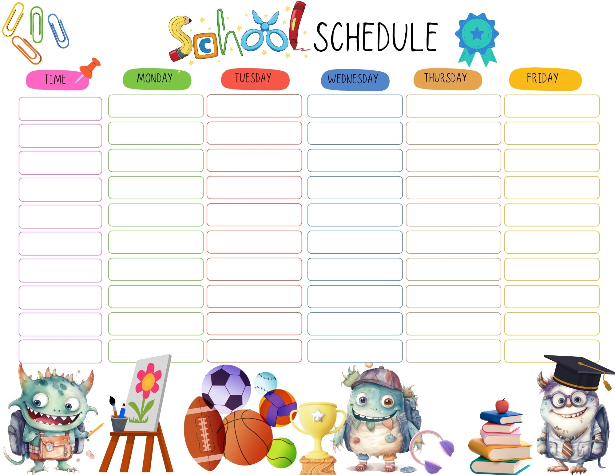 Editable Printable School Schedule for Kids-school Supplies Theme-kids ...