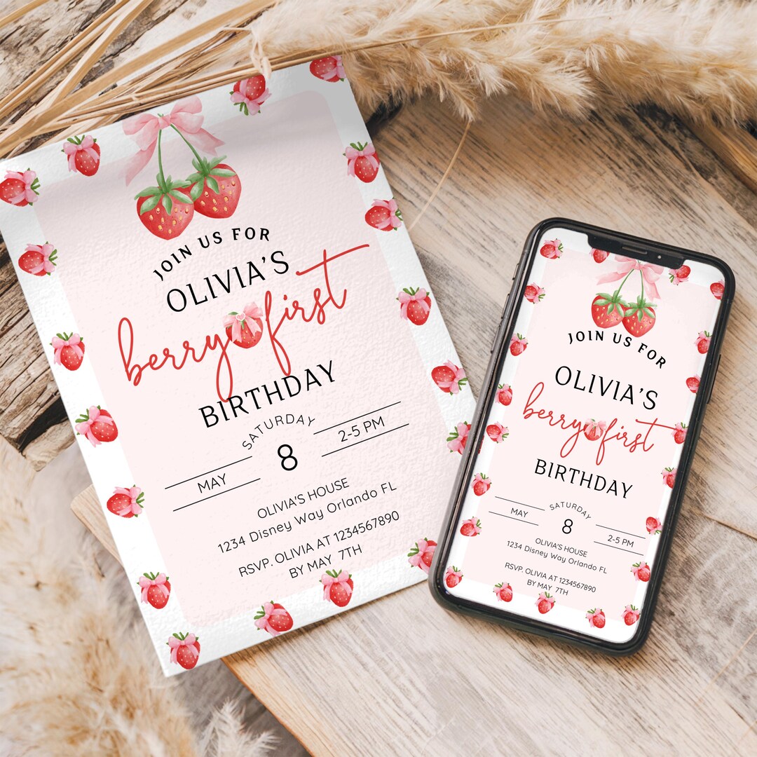 Berry First Birthday Invitation-strawberry 1st Birthday Invite-strawberry 1st Birthday Invite ...