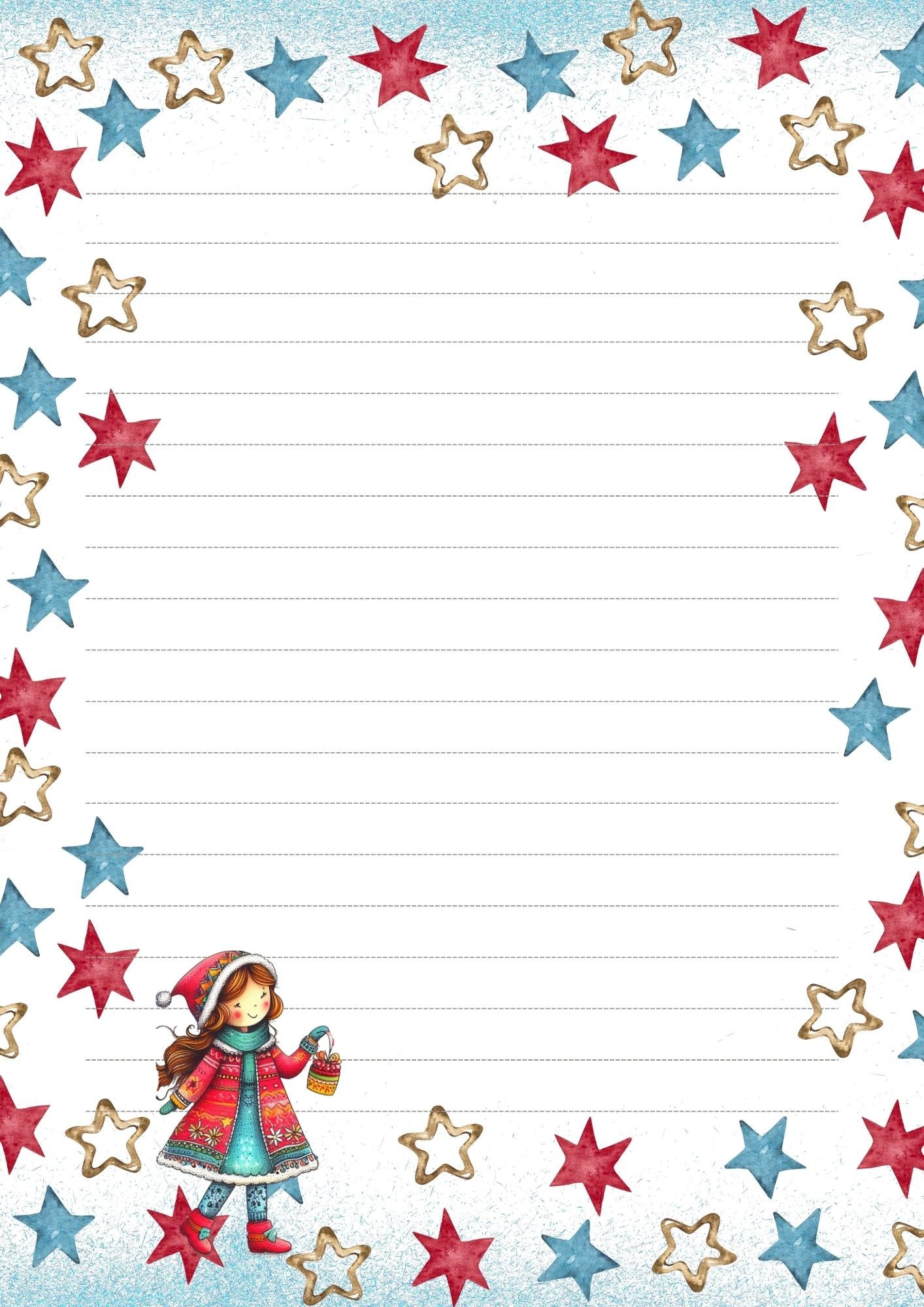 Winter Printable Writing Paper Set Girl With Stars - Etsy