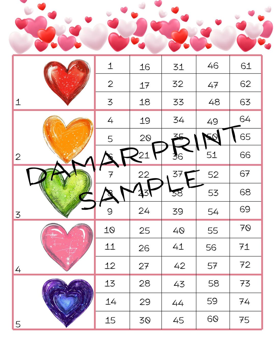 Hearts Bingo Boards - Instant Download -valentine's Day Love Bingo ...