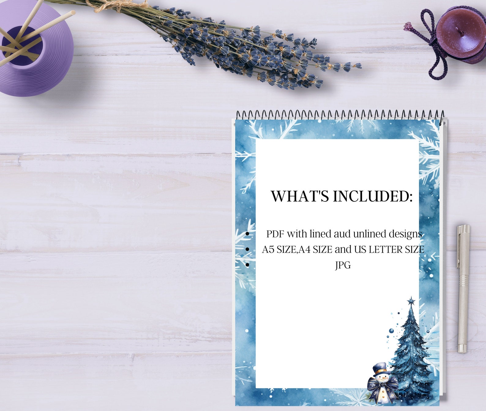 Blue Winter Printable Stationery-christmas Tree Snowman Writing Paper ...