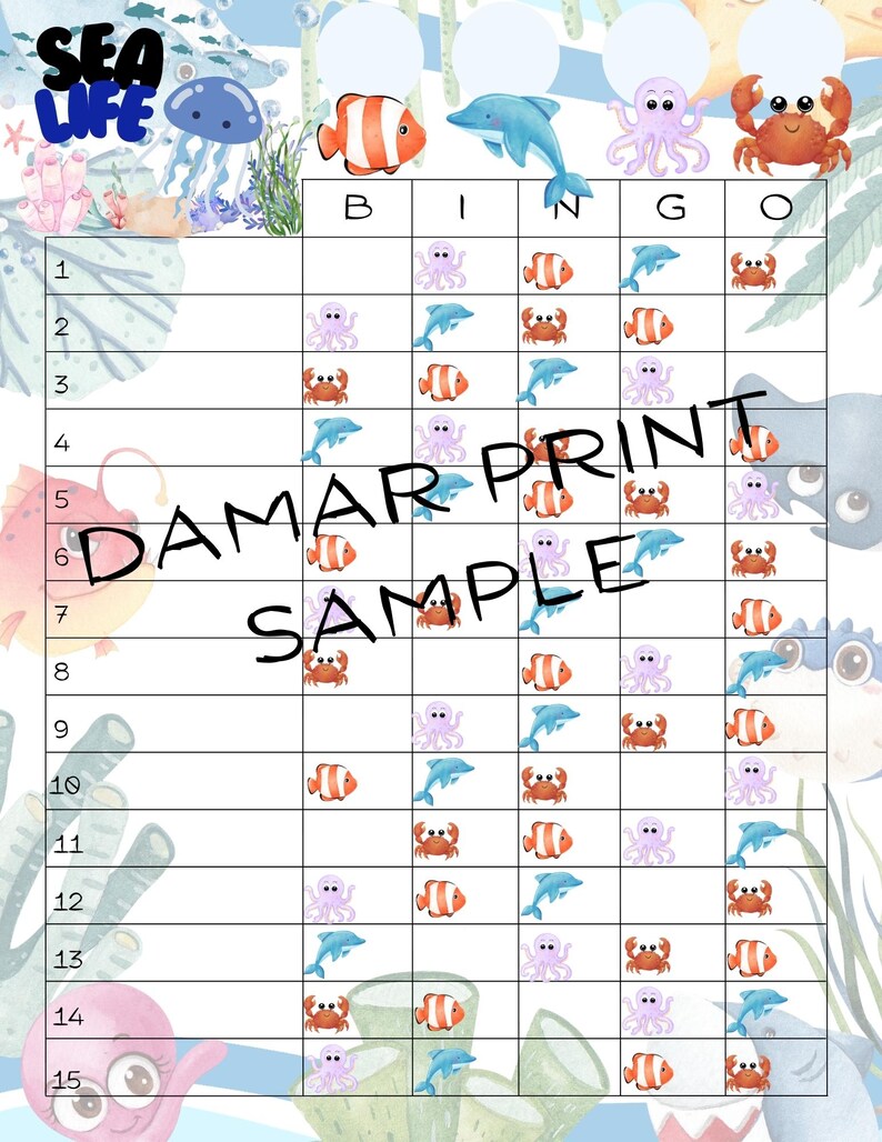 Sea Life Bingo Boards - Instant Download -15 Lines -fish Printable ...