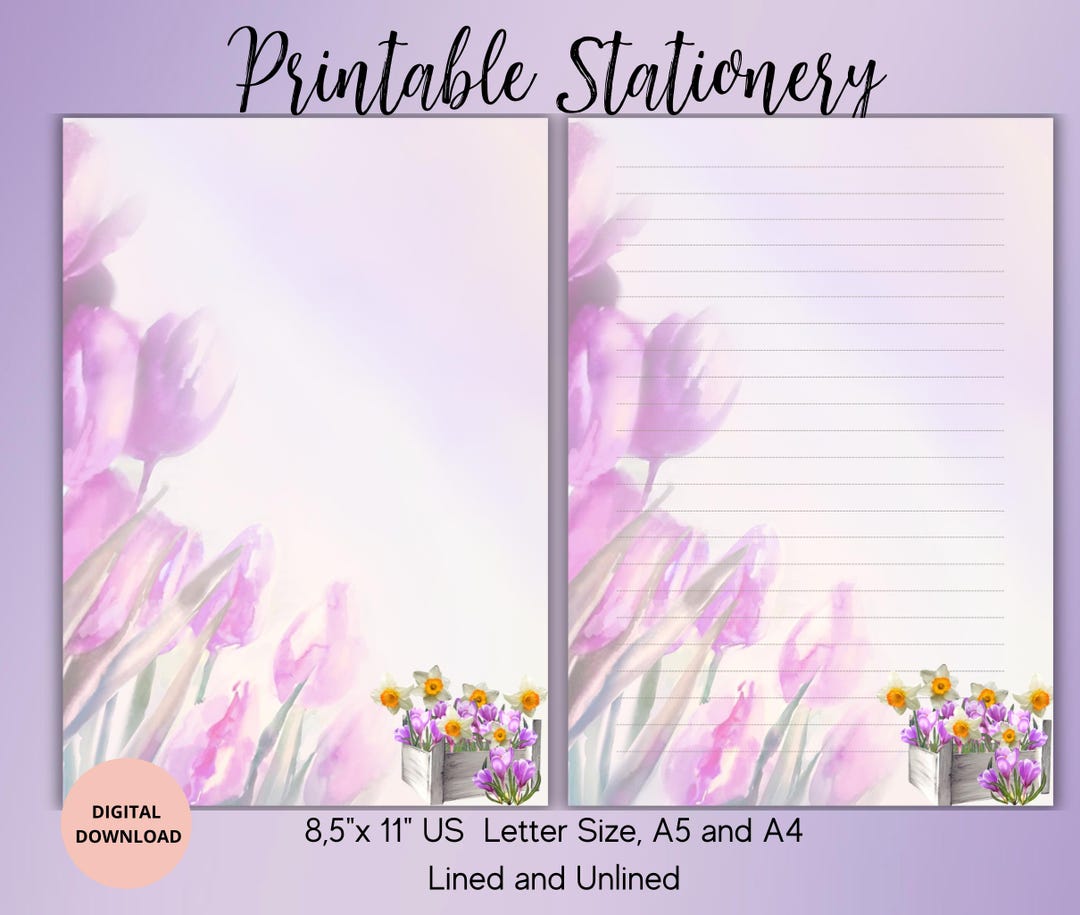 Spring Flowers Printable Stationery-tulip Daffodils Crocuses Writing ...