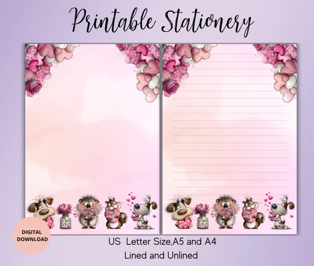 Love Printable Stationery-cute Love Writing Paper Unlined Lined A5/A4 ...