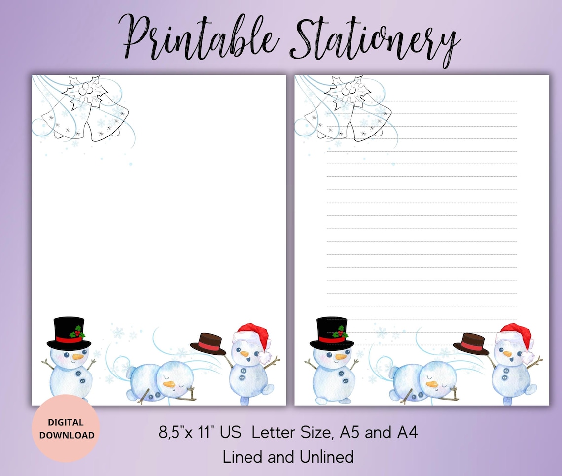 Snowman Printable Stationery,christmas Printable Stationery,holiday ...