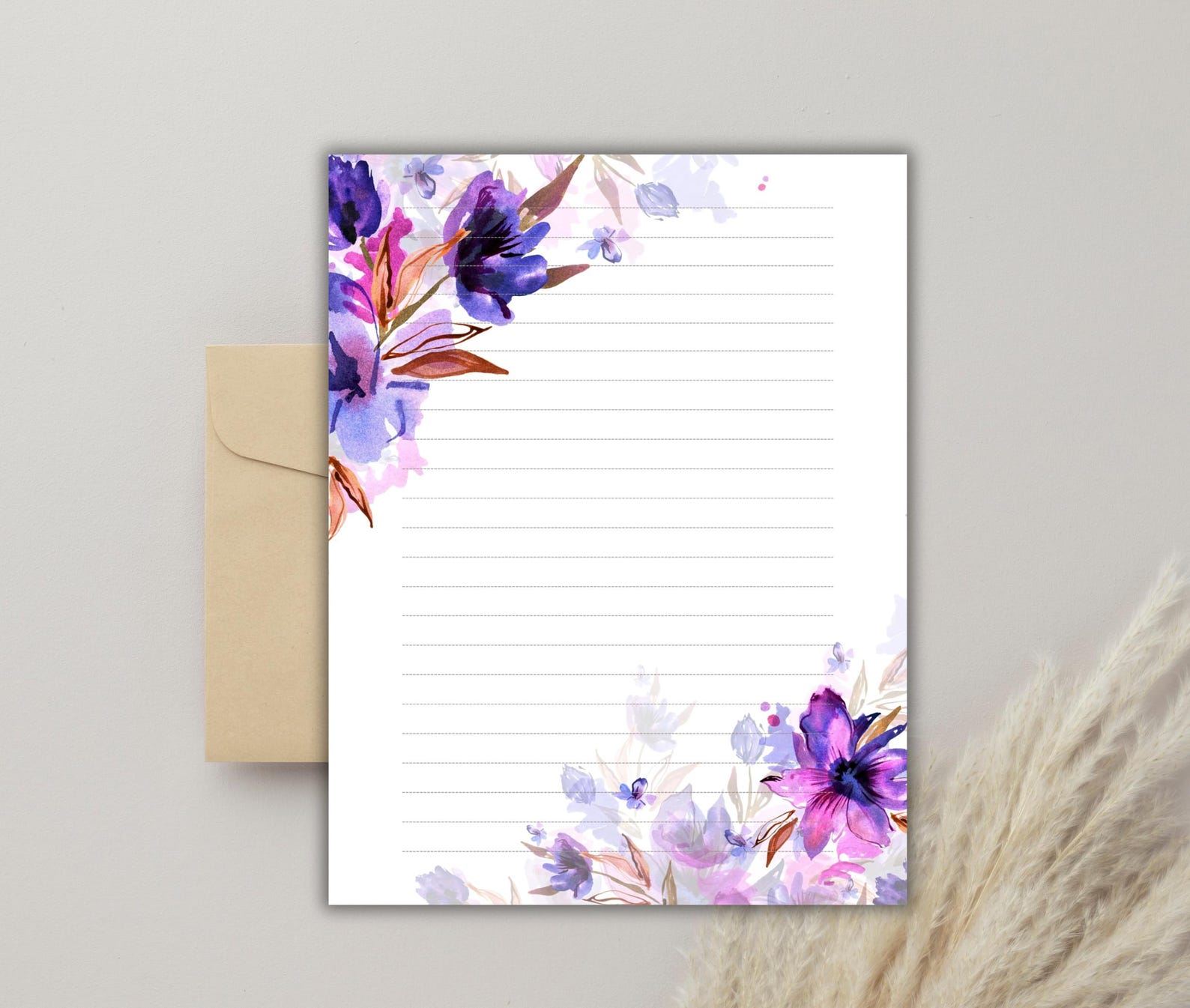 Printable Stationary,floral Flower Printable Stationery,writing Paper ...