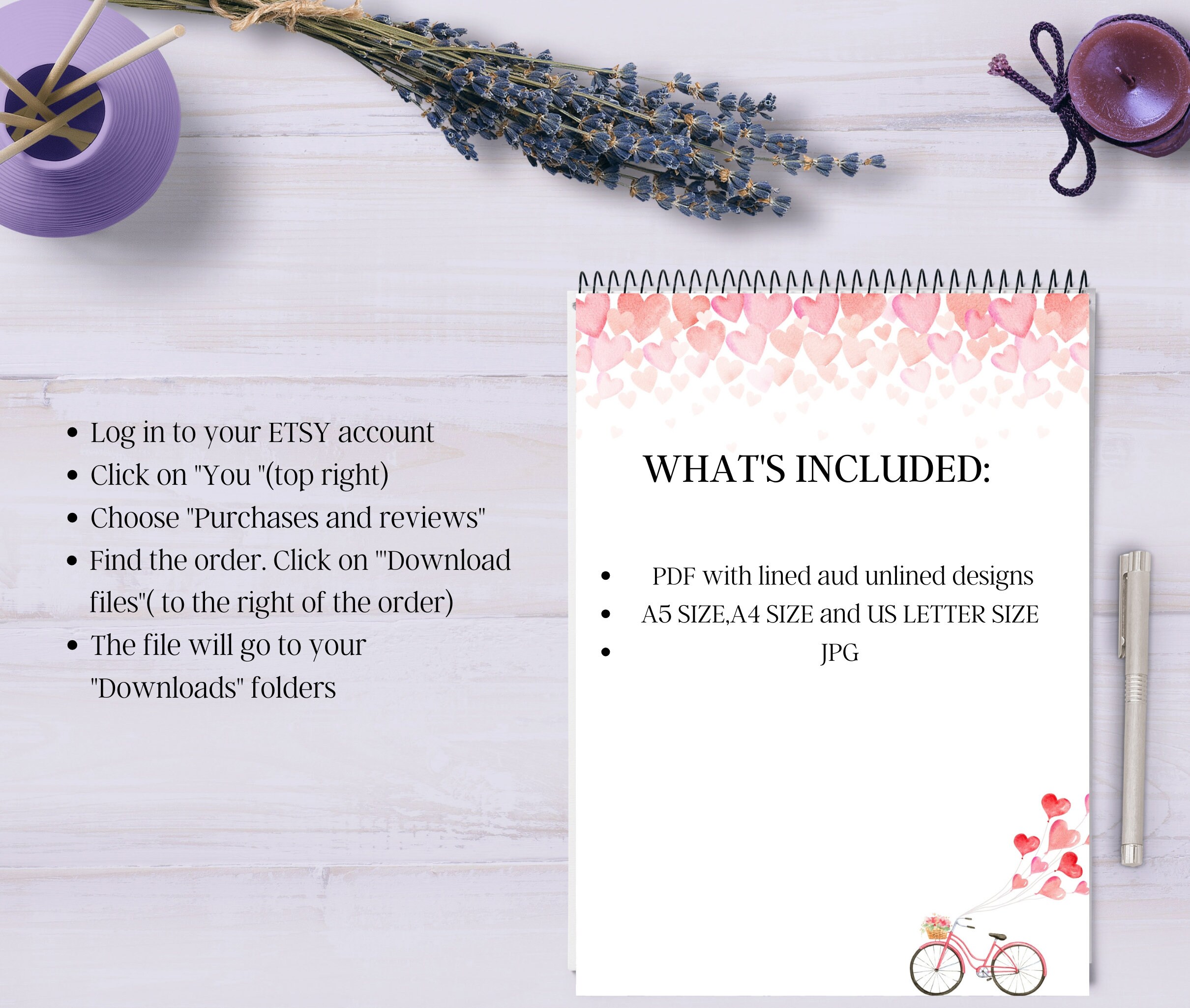 Heart Printable Stationery-love Note Digital Download-valentine's Day ...