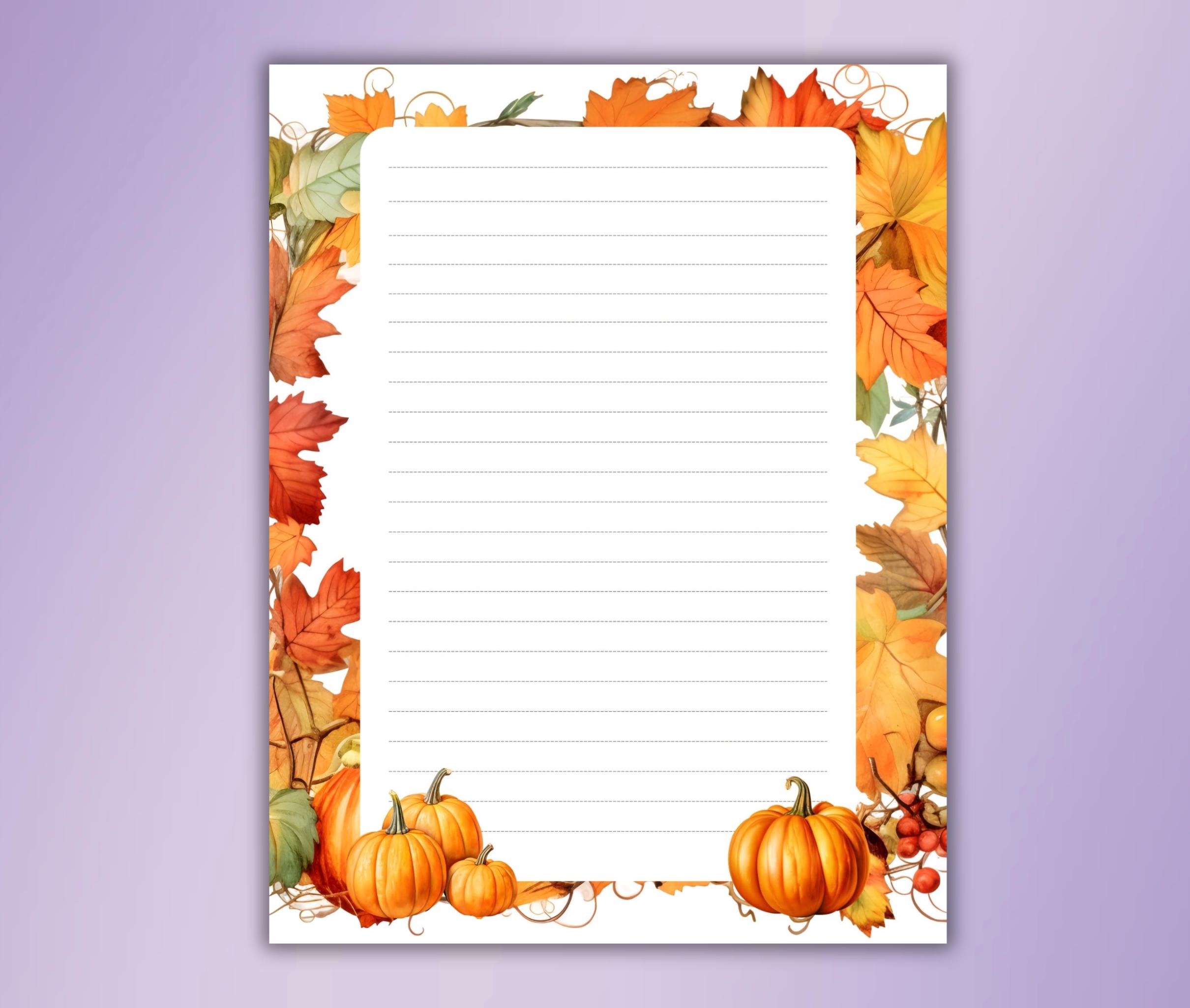 Fall Pumpkins Printable Stationery,autumn Printable Stationery ...