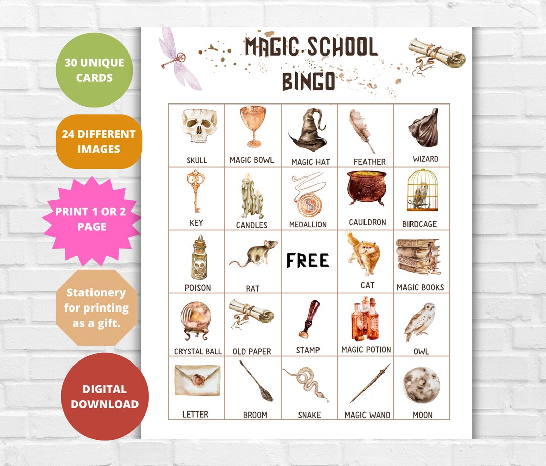 Wizard Bingo Printable 30 Unique Bingo Cards-birthday Activity for Kids ...