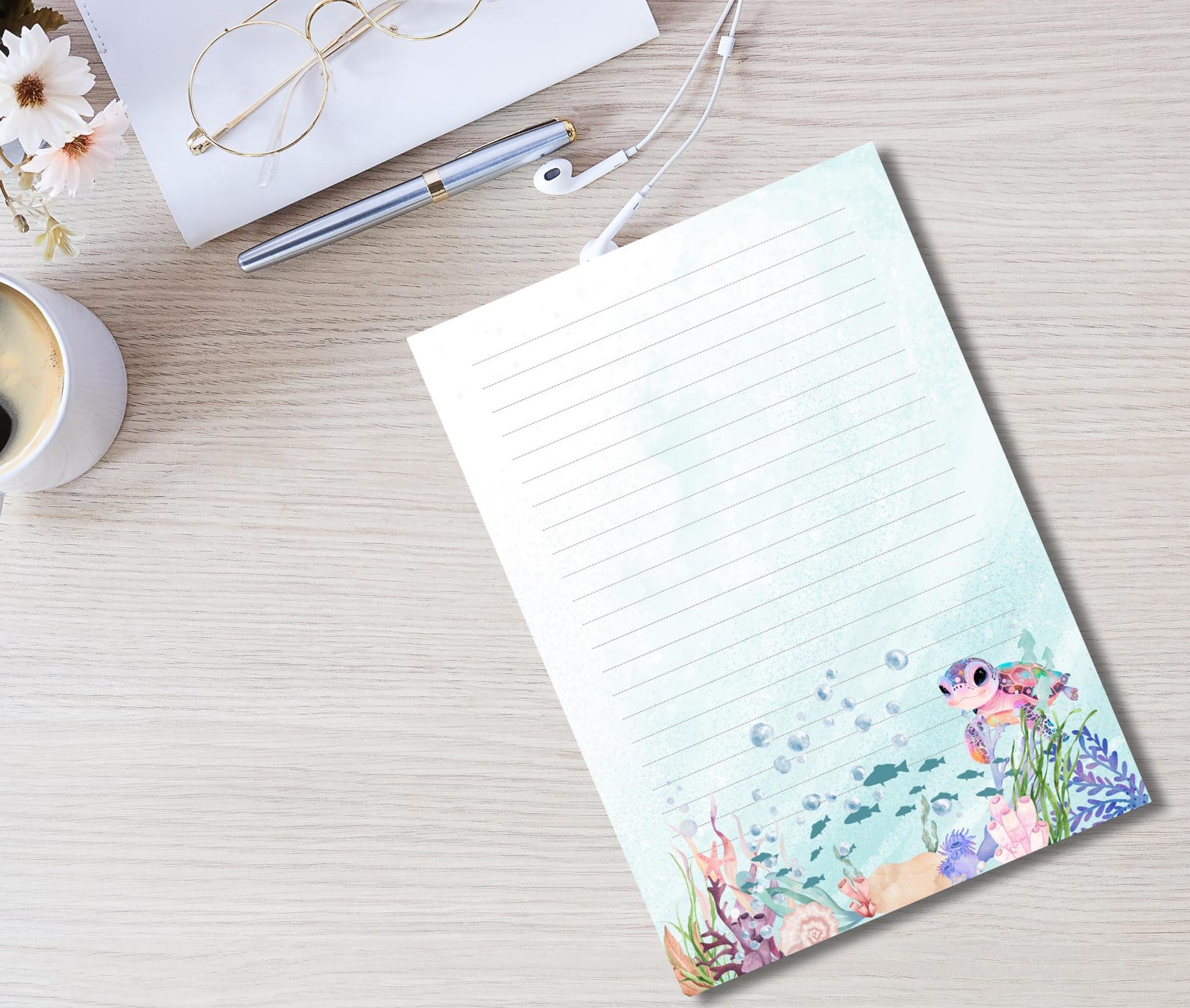Sea Turtle Printable Stationery-marine Writing Paper Unlined Lined A5 ...