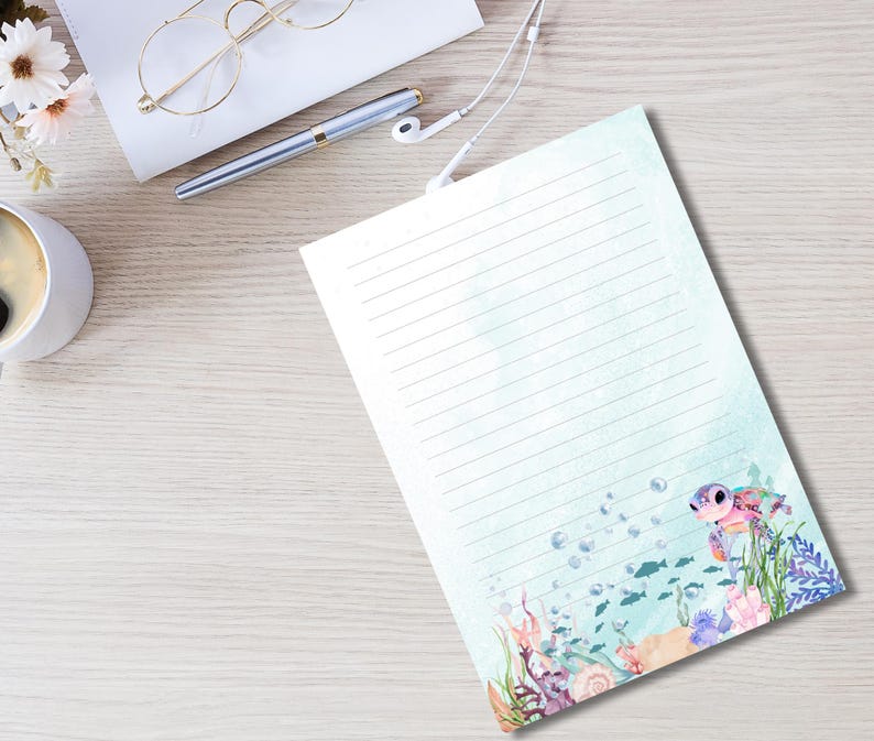Sea Turtle Printable Stationery-marine Writing Paper Unlined Lined A5 ...