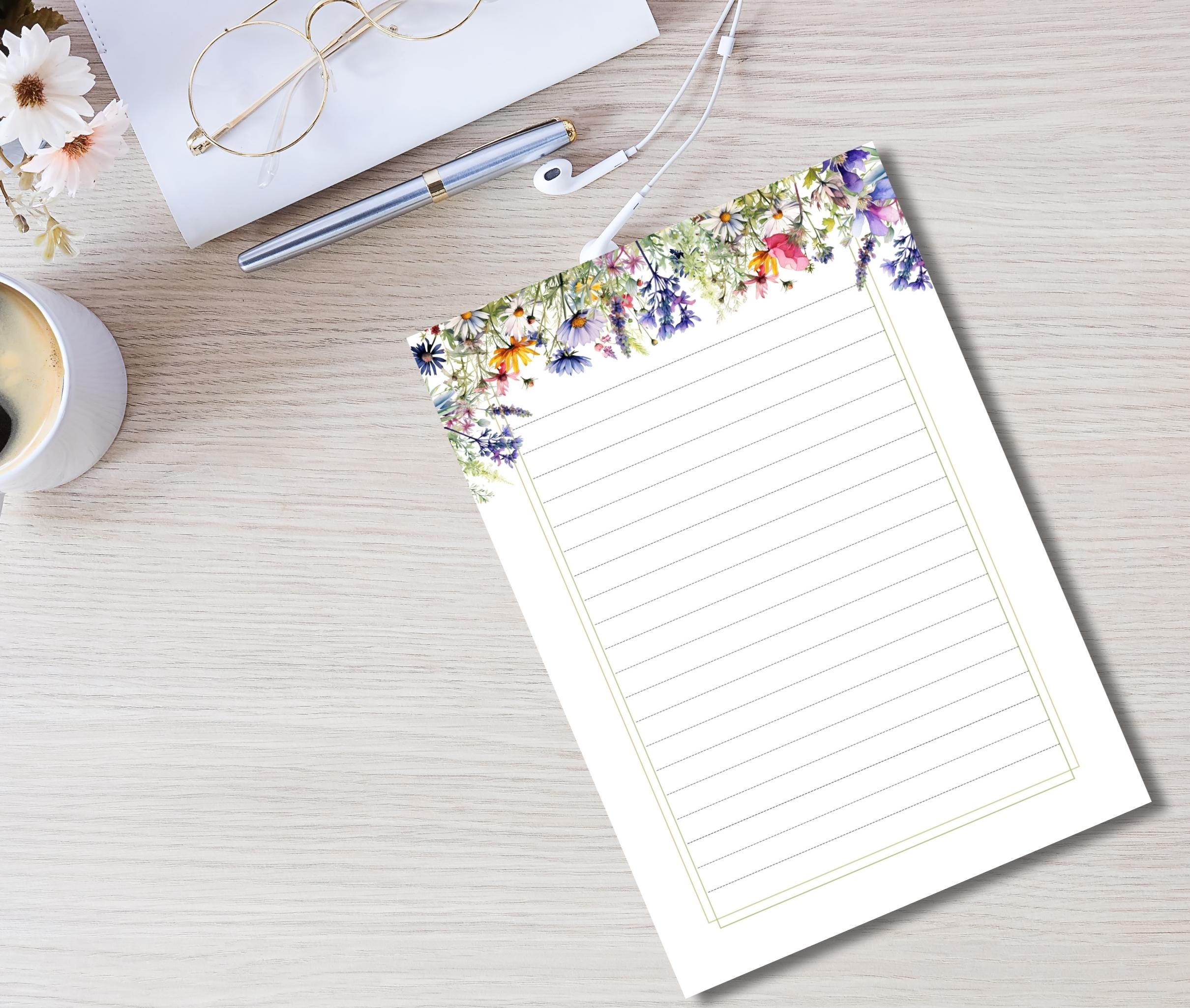 Wildflowers Printable Stationery Set-flower Writing Paper Lined,unlined ...