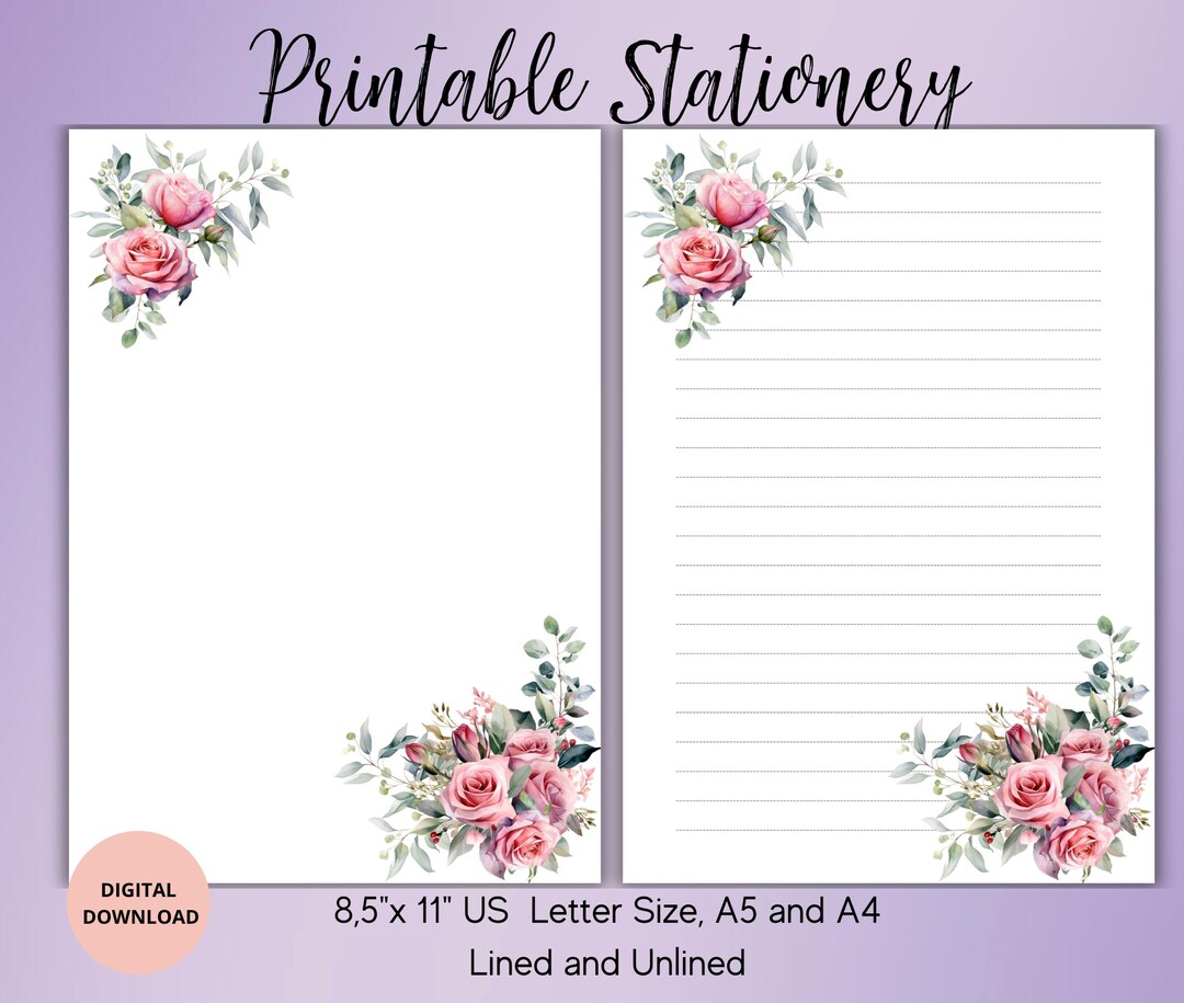 Rose Writing Paper,flower Stationary,floral Writing Paper Set A4,A5,US ...