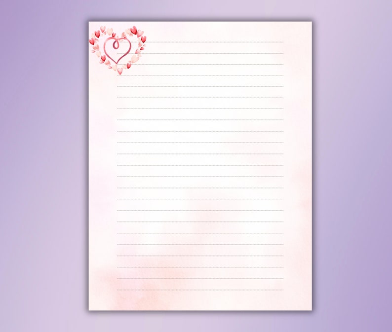Heart Printable Stationery-heart Stationary-valentine Heart Writing ...