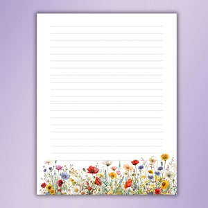 Meadow Unlined Lined Printable Stationery-field Blooms Writing Paper ...