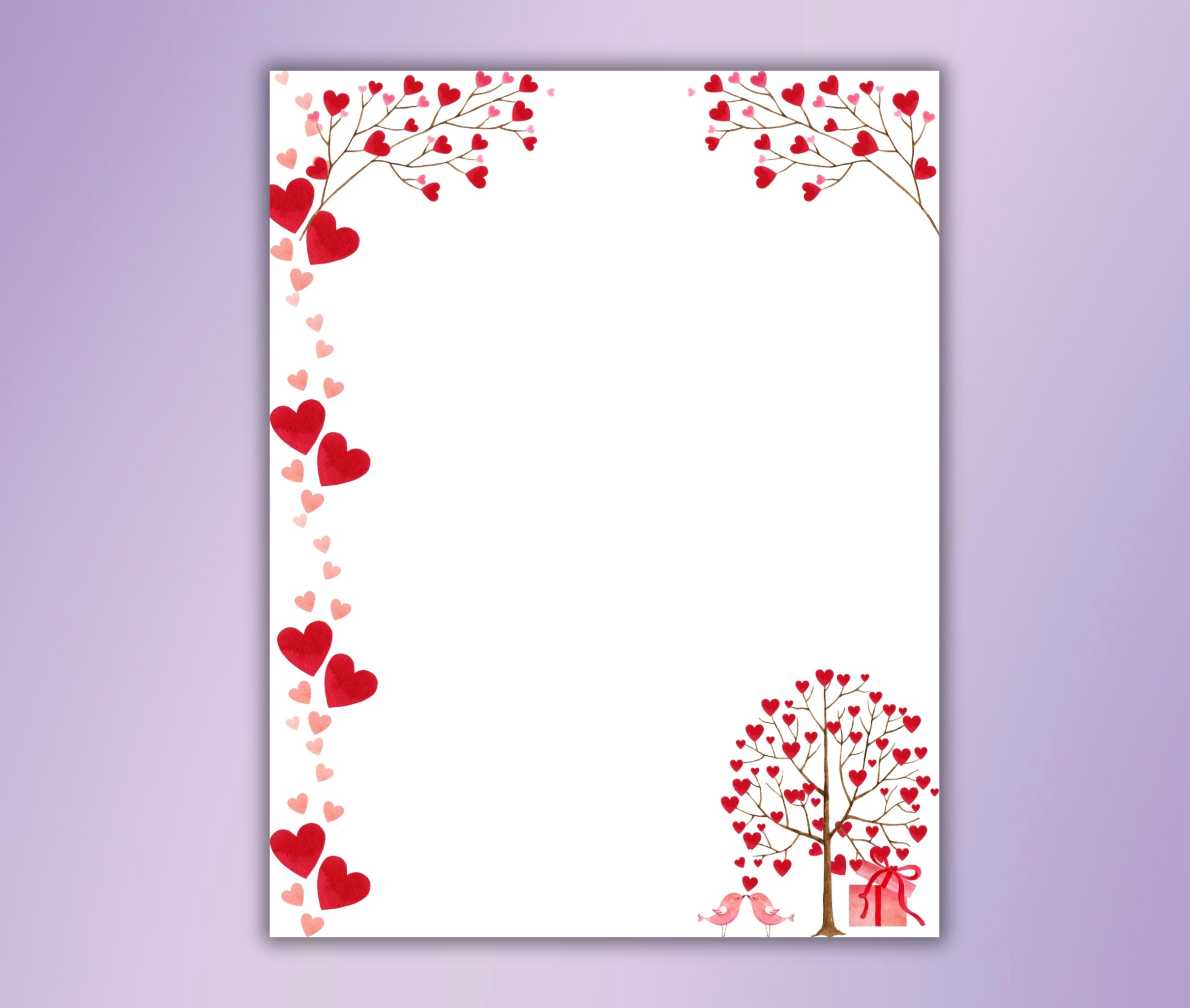 Heart Printable Stationery-love Note Digital Download-valentine's Day ...