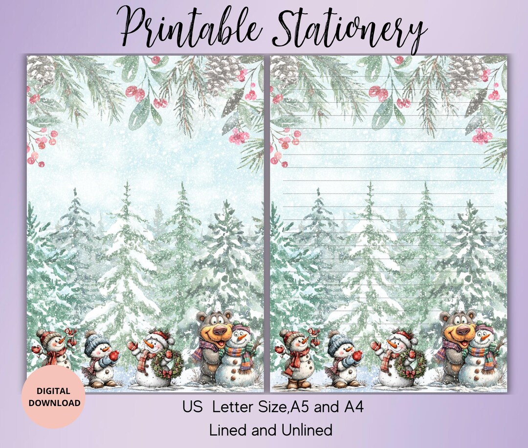Funny Christmas Stationery-winter Forest Writing Paper Set Lined ...