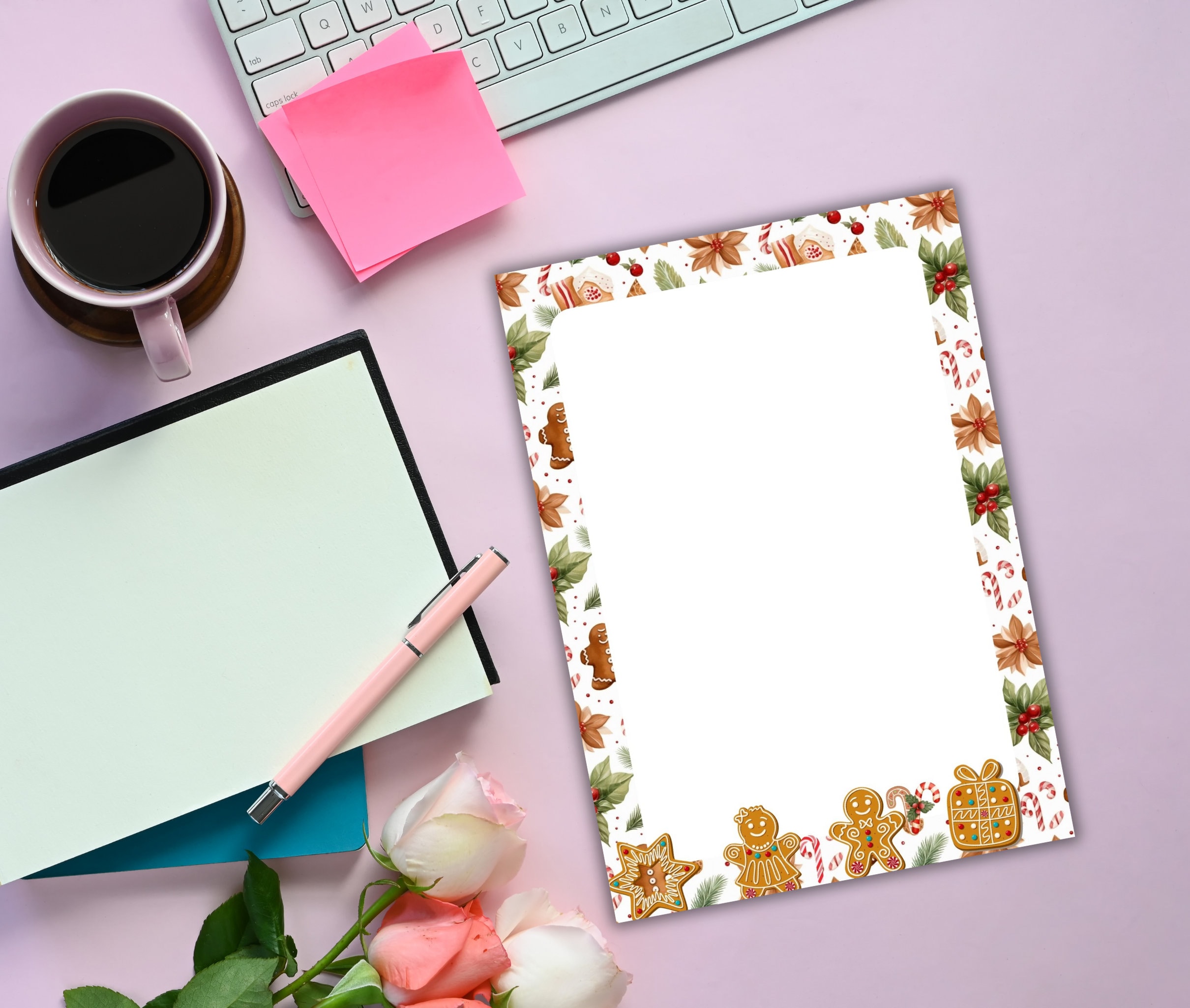 Christmas Gingerbread Printable Stationery-christmas Stationary Holiday ...