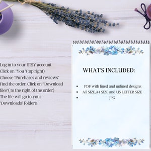 Blue Flower Printable Stationery-watercolor Flower Stationary-digital ...