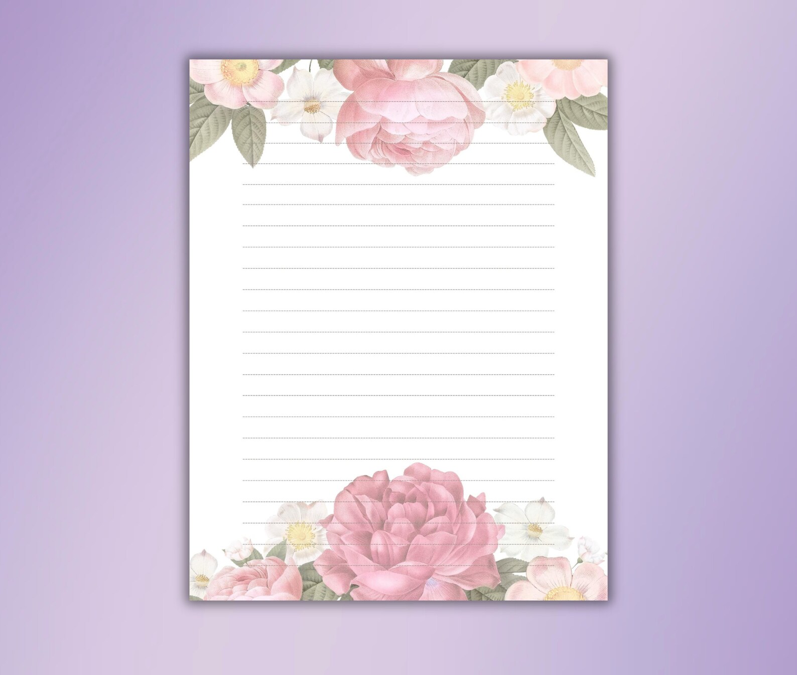 Printable Stationary Watercolor Flower Writing Paper/pen Pal Supplies ...