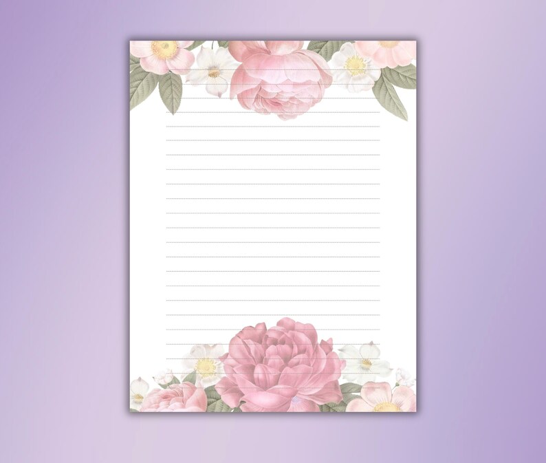 Printable Stationary Watercolor Flower Writing Paper/pen Pal Supplies ...