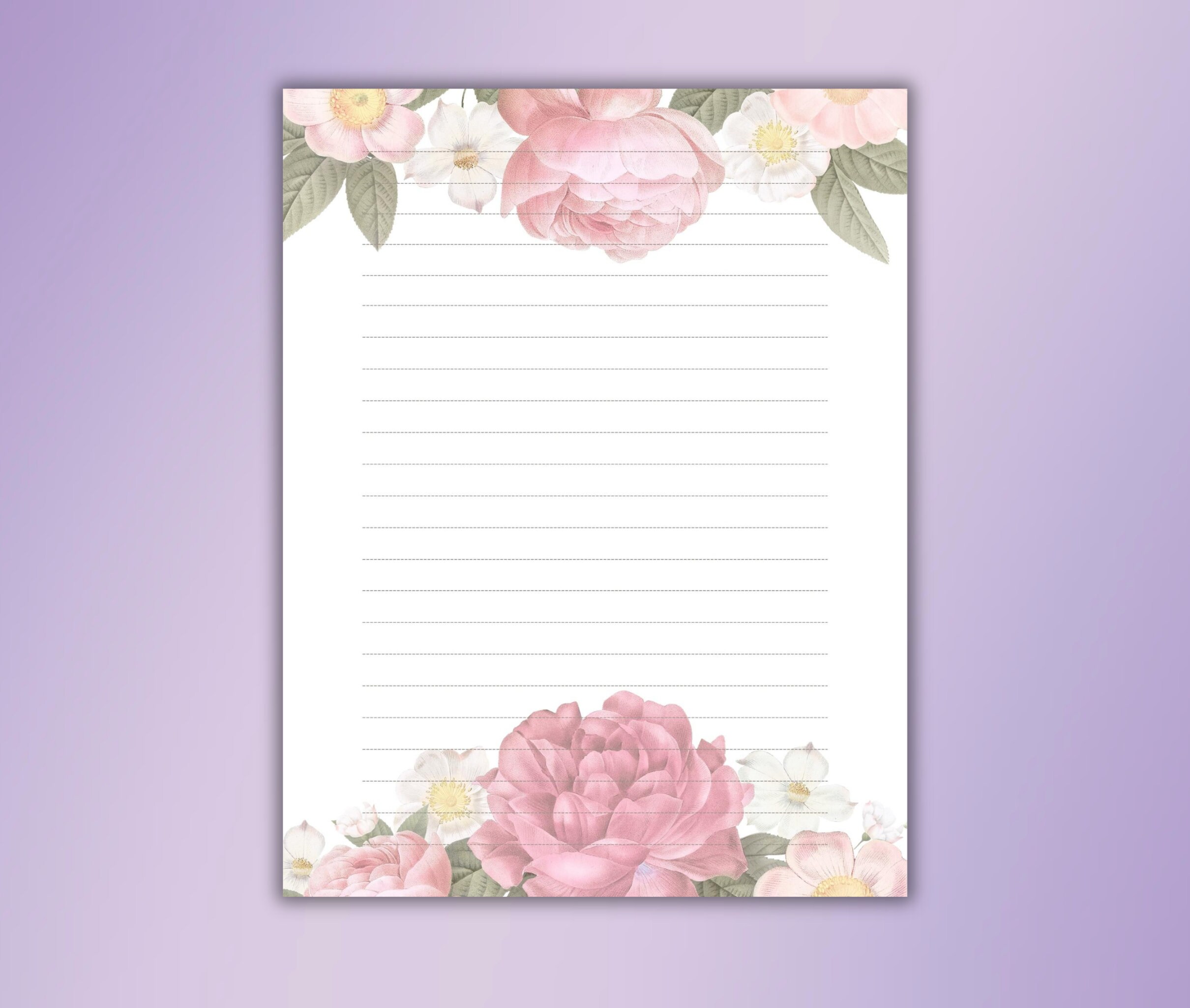 Printable Stationary Watercolor Flower Writing Paper/pen Pal Supplies ...