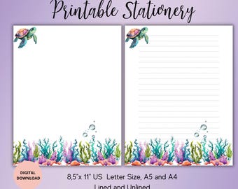 Letter Writing – Sea Turtle Watercolor Printable Stationery – Digital Download - Etsy