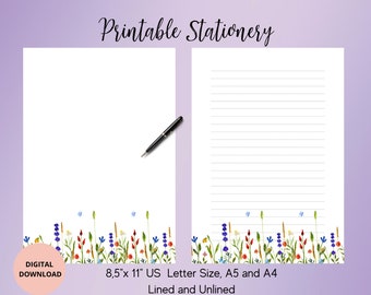 Printable Floral Stationery, Digital Download, Writing Paper 10 Flower ...