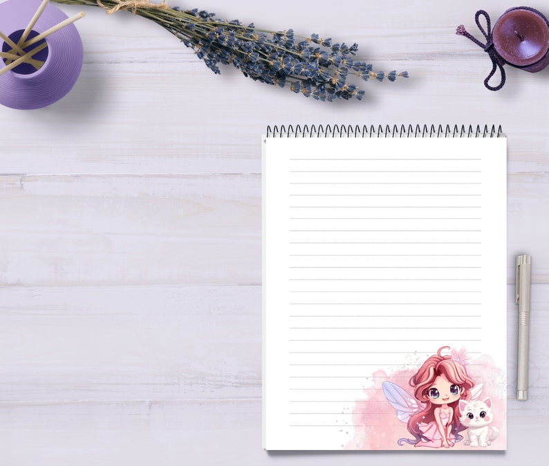 Fairy With Cat Printable Stationery Set-fairytale Writing Papers Lined ...